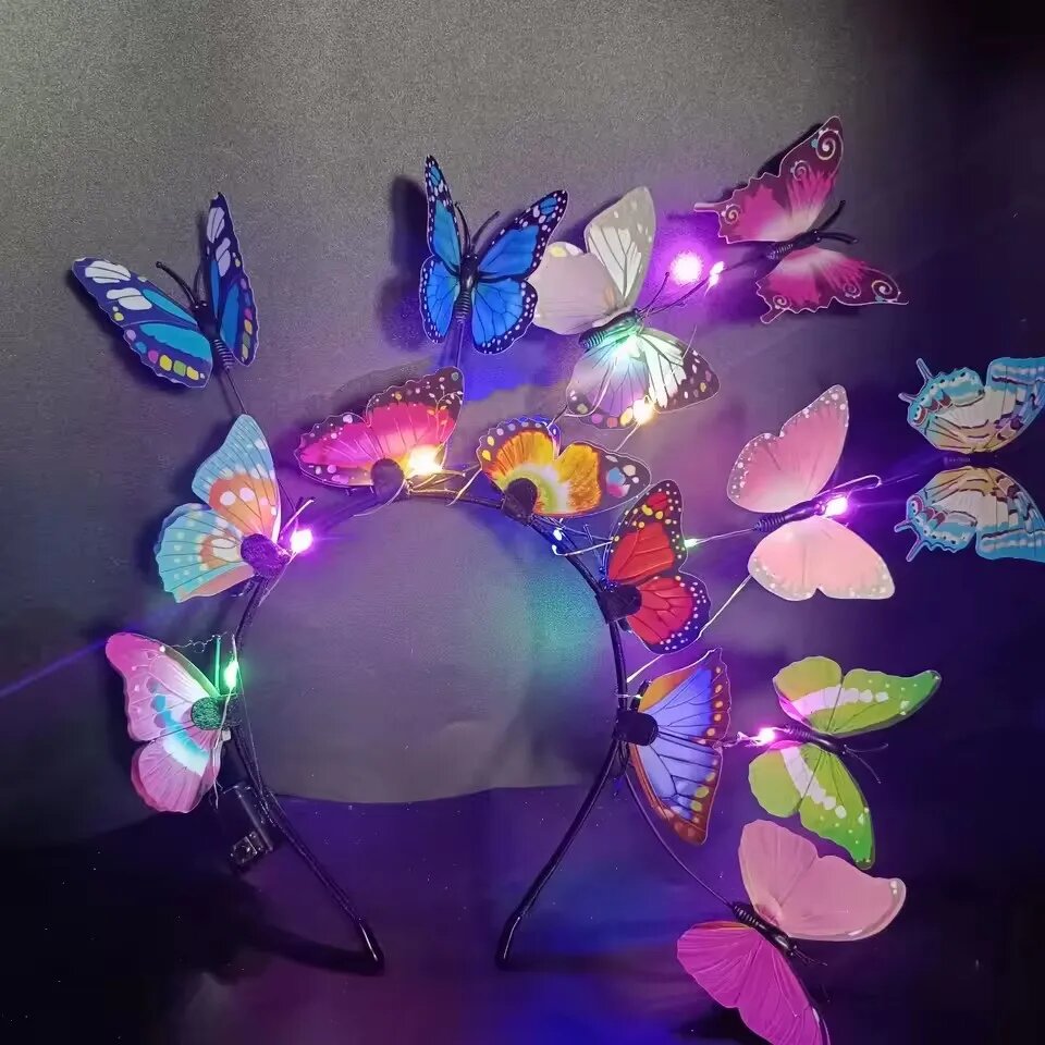Светящаяся LED-повязка с бабочками, многоцветная