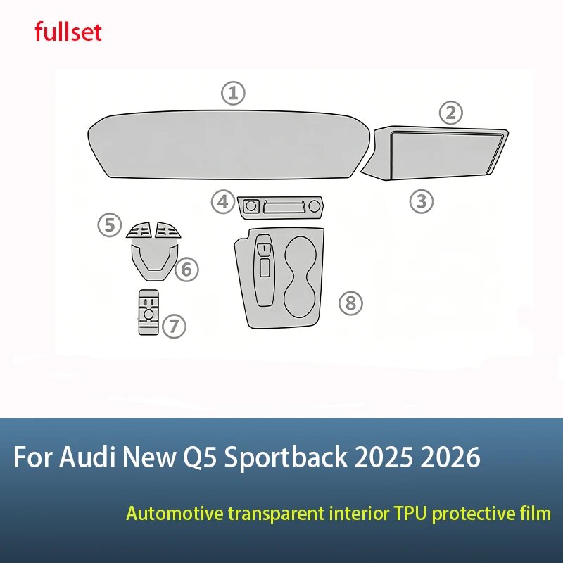 Защитная пленка из ТПУ/ППФ для Audi Q5 Sportback 2025-2026: предварительно B, Right-hand drive