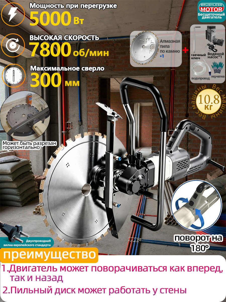 Мощная машина для нарезания канавок, не требующая регулировки бесщеточная дисковая бензопила для резки бетона, предназначенная для резки и обработки бетонных стен.
