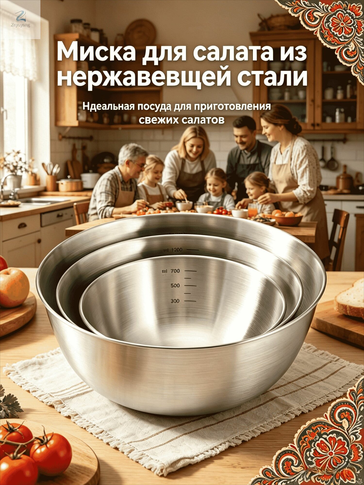 Салатник 3 шт серый металлик
