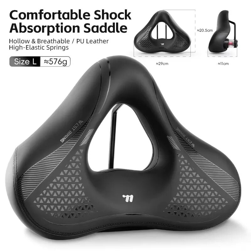 Велосипедное седло West Biking для горных велосипедов Черный, New L Size