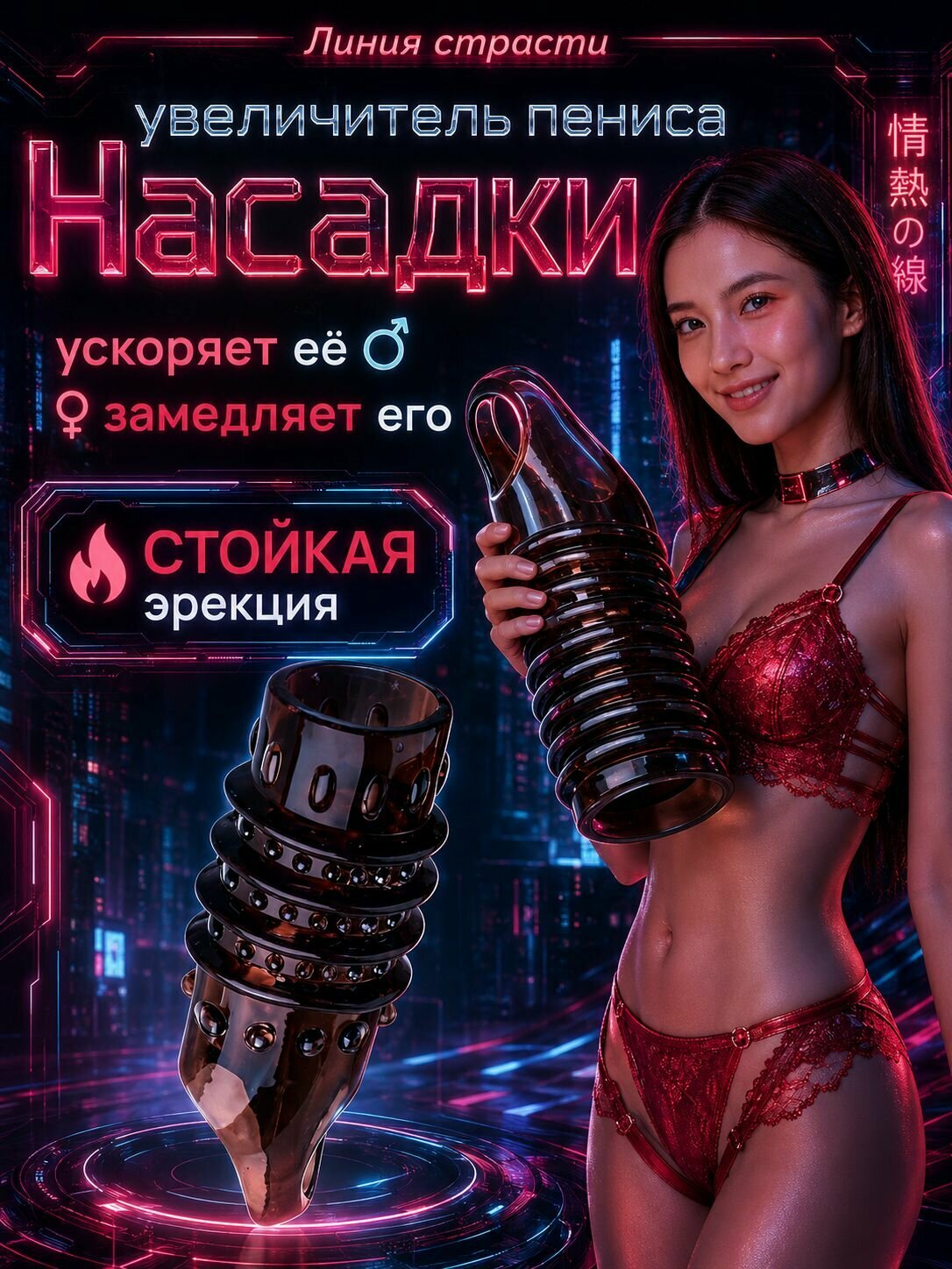 Насадка на член рельефная с открытой головкой, на пенис для увеличения толщины
