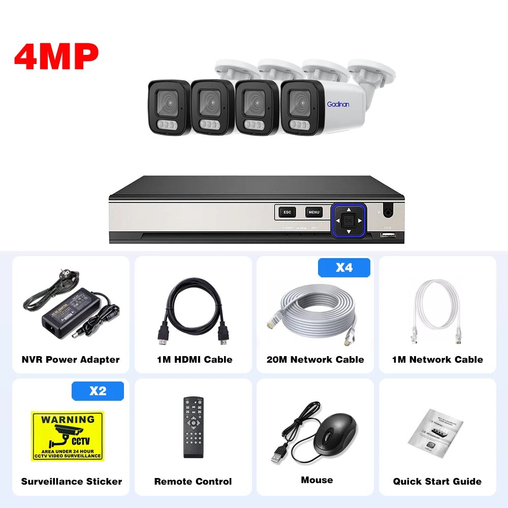 Система видеонаблюдения Gadinan 10CH CCTV IP Poe для дома с распознаванием лицо 4K 4Mp 8Mp набор с двусторонним аудио ИИ для внешнего использования приложение XMEye