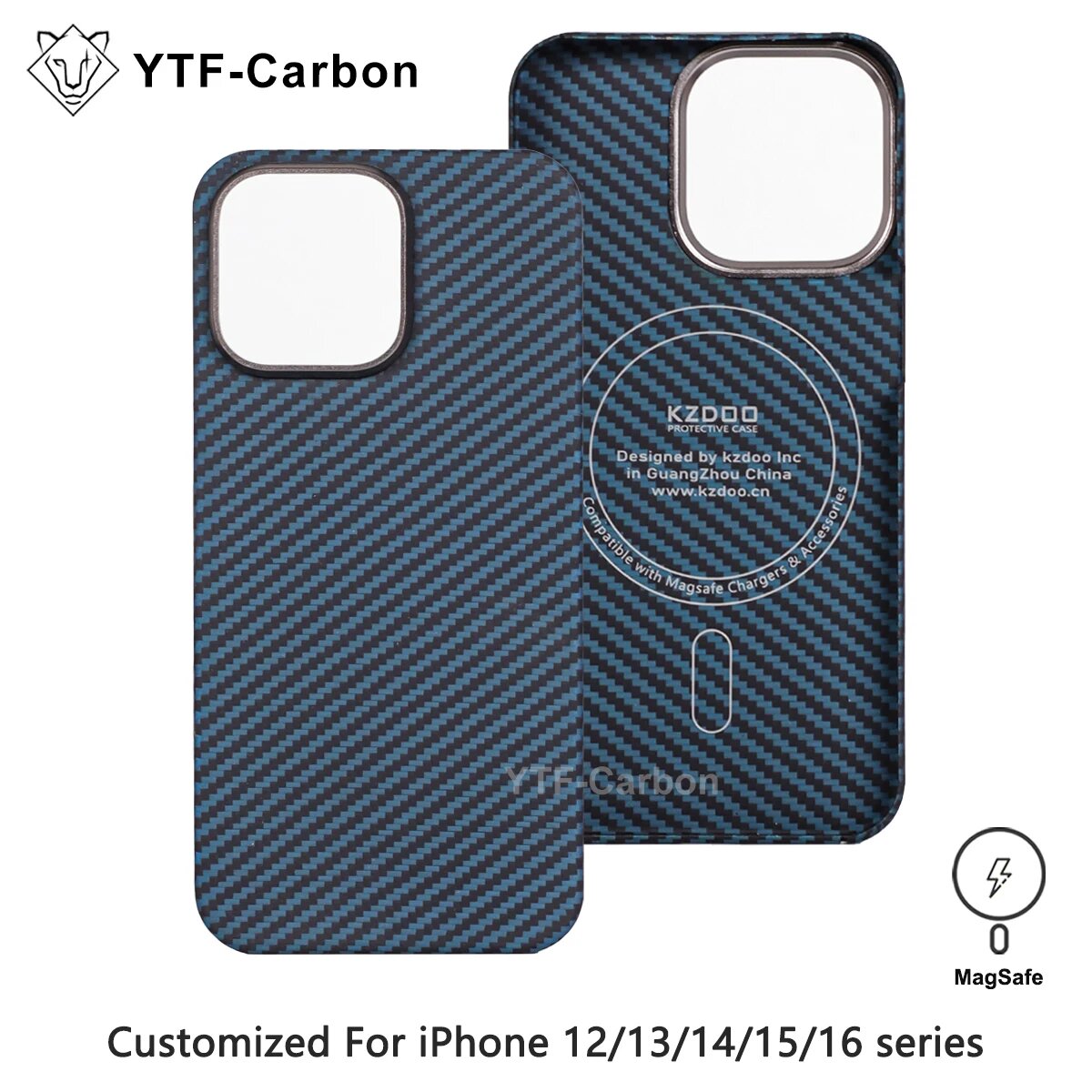 Чехол YTF из настоящего углеродного волокна и арамида для iPhone 12 Pro Max / Айфон 15, 1500D Blue M