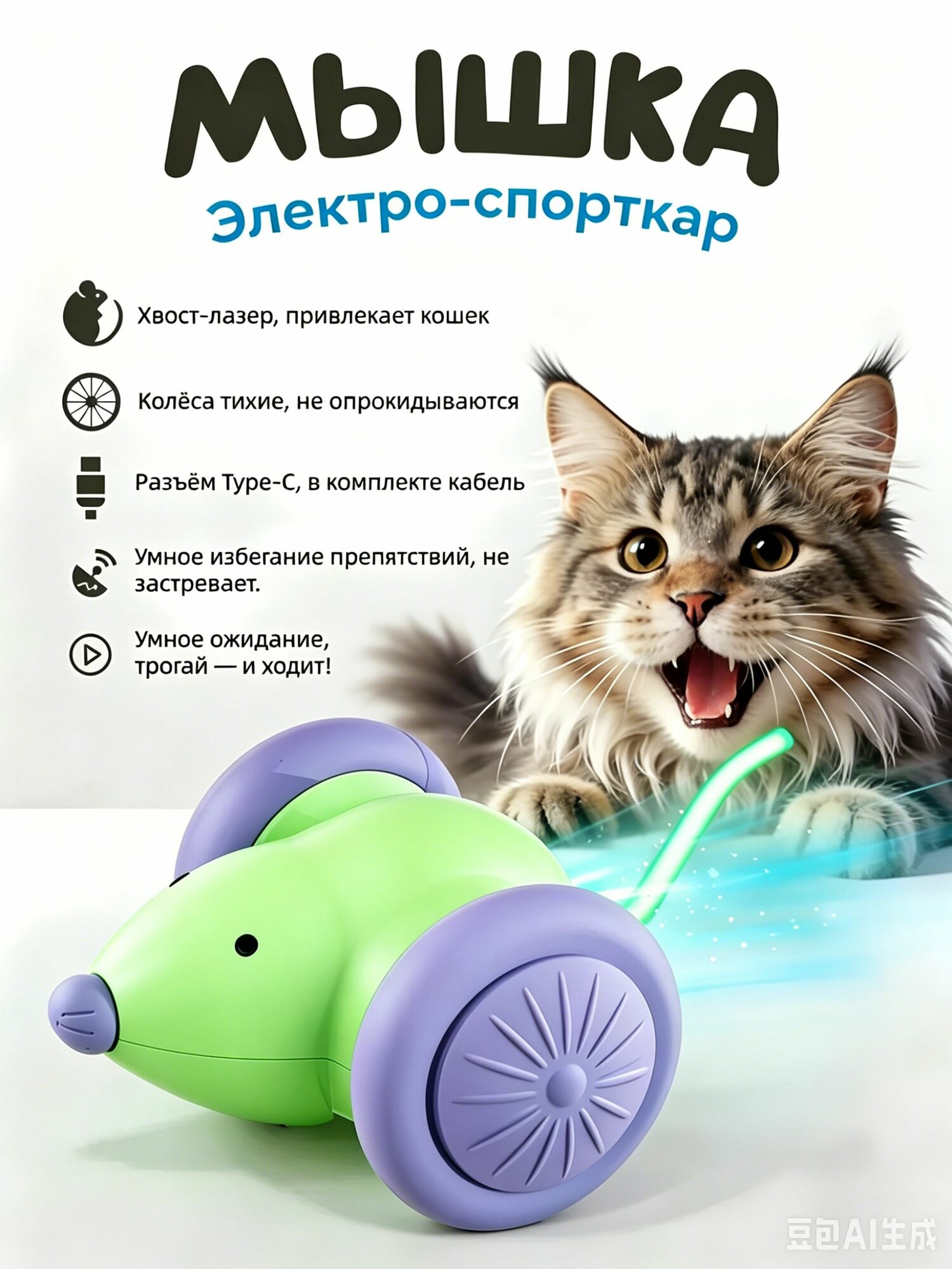 Интерактивная мышка-дразнилка для кошек и котят Встроенная перезаряжаемая батарея