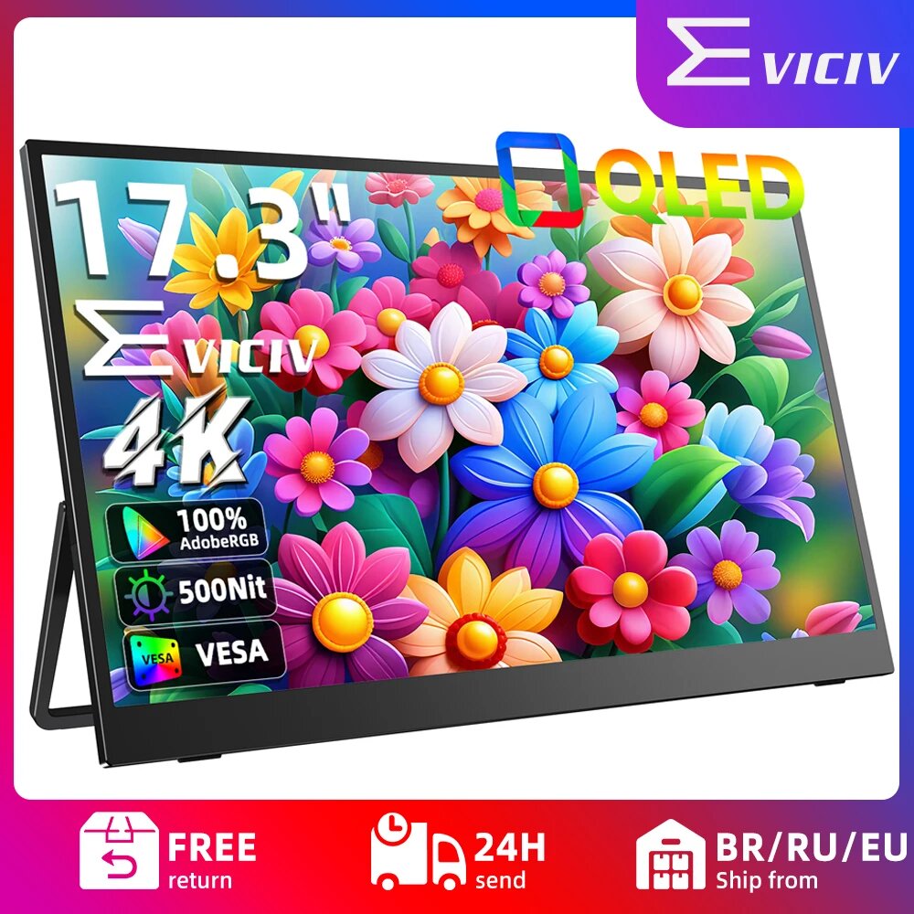 EVICIV 17.3' 4K портативный монитор 500 нит 100% AdobeRGB UHD FreeSync HDR IPS со спикерами для защиты зрения внешний экран для ноутбука ПК Xb