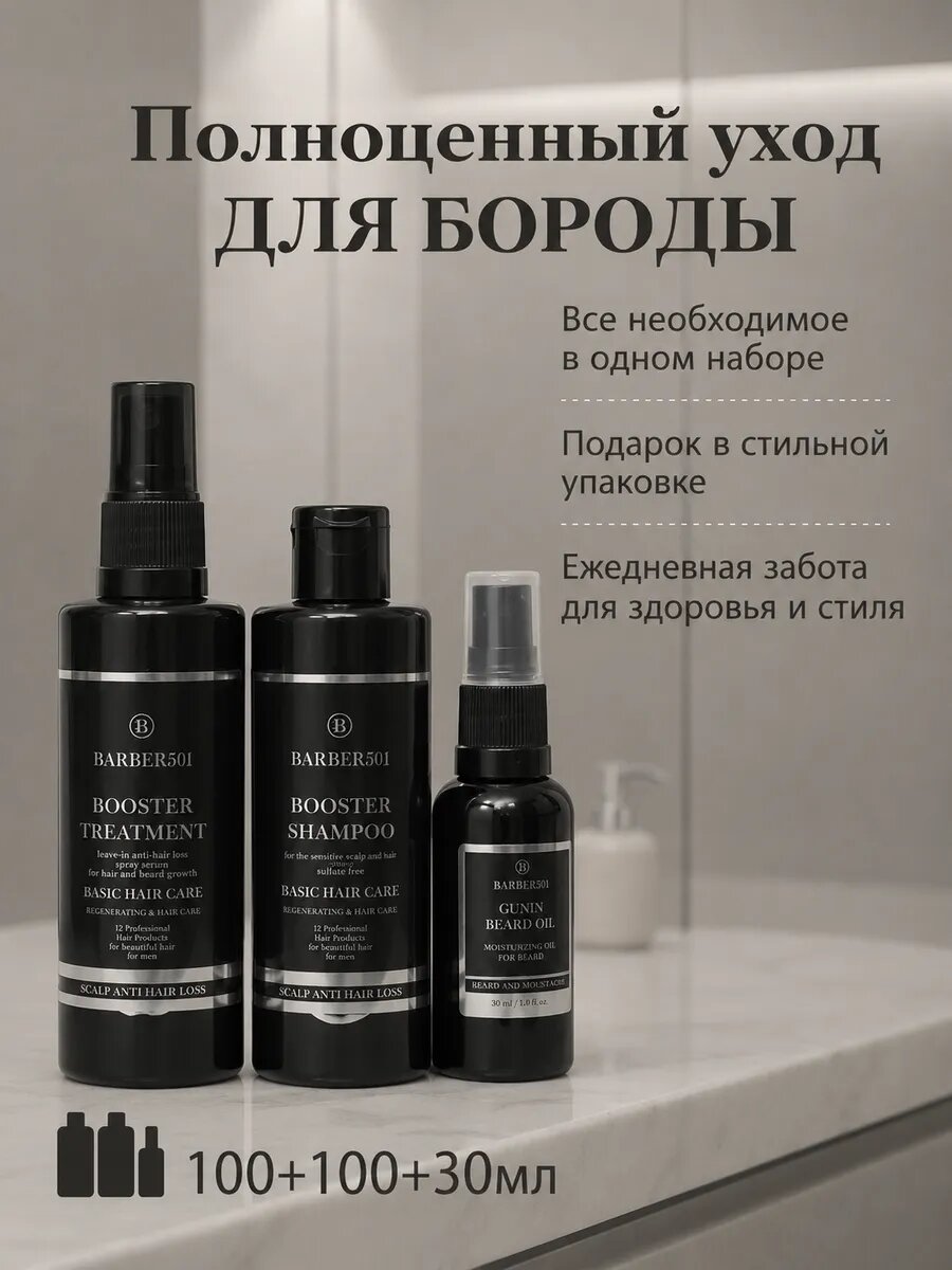 Набор "Всё для бороды" Barber 004, шампунь, кондиционер, масло — фото 1