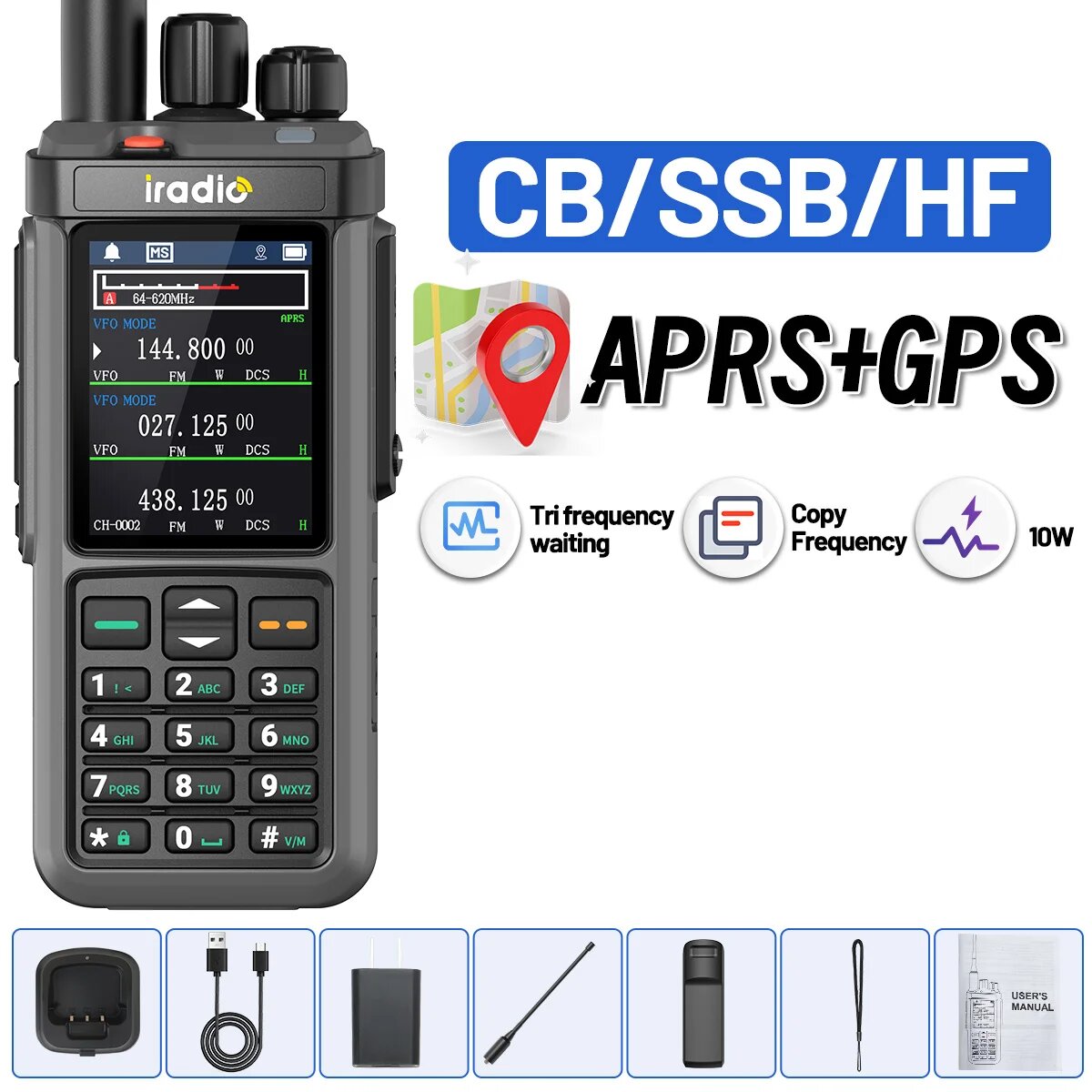 Iradio UV-98 PLUS GPS APRS рация 10W AM CB SSB LW MW SW HF кросс-бендовый репеатер 1024 канала RT-880G коротковолновая аматурская рация