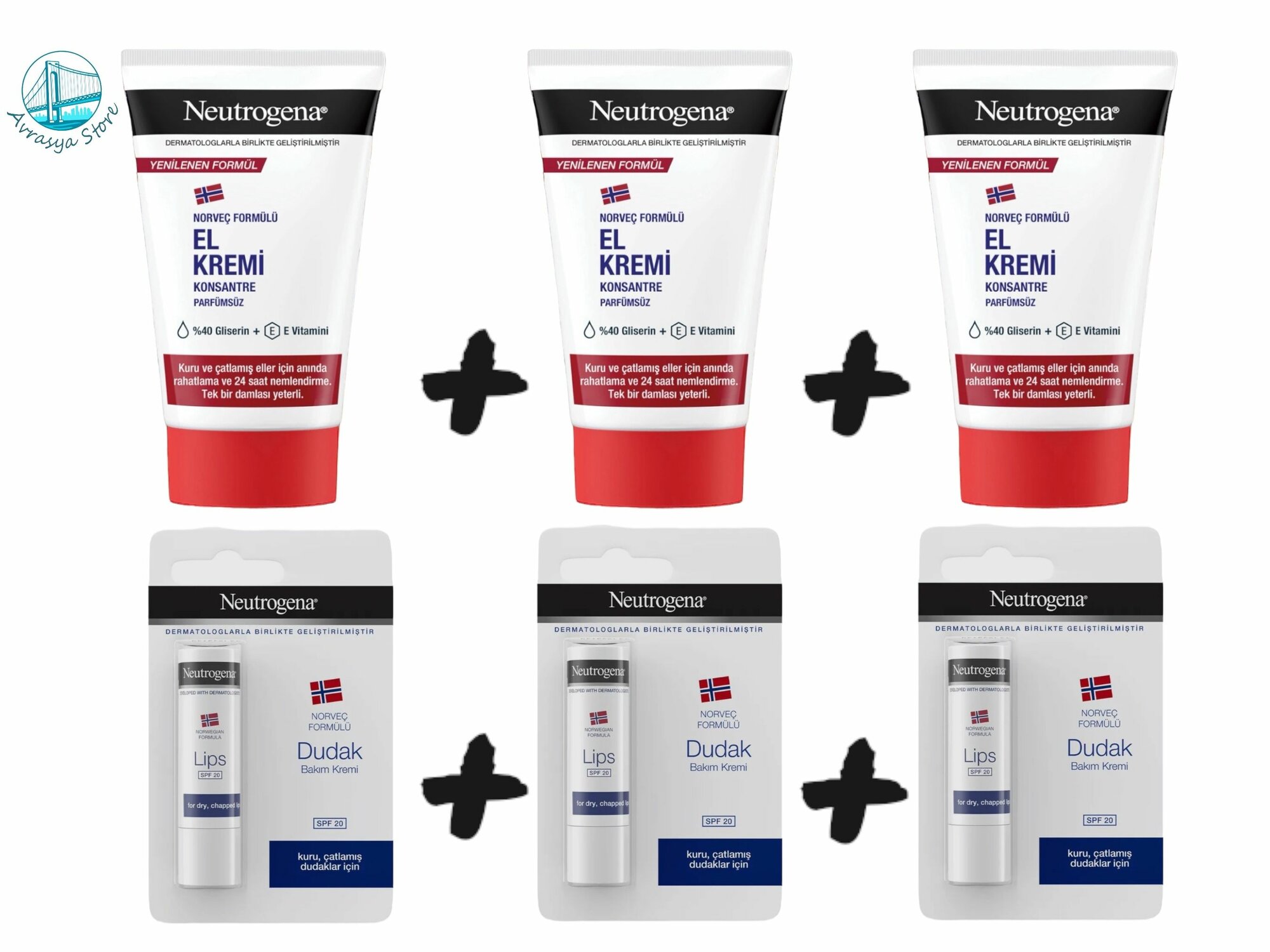 Neutrogena Norwegian Formula Крем для рук без запаха для сухой и потрескавшейся кожи рук 75 мл + крем для губ / 3 упаковки