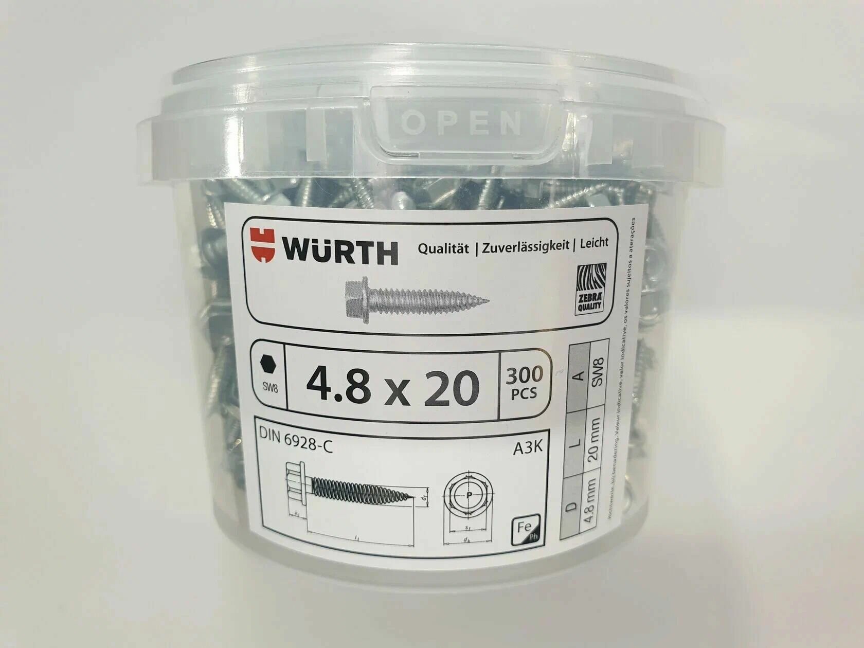 Саморез по металлу DIN 6928-C 4.8x20 (300 pcs) WURTH, Германия