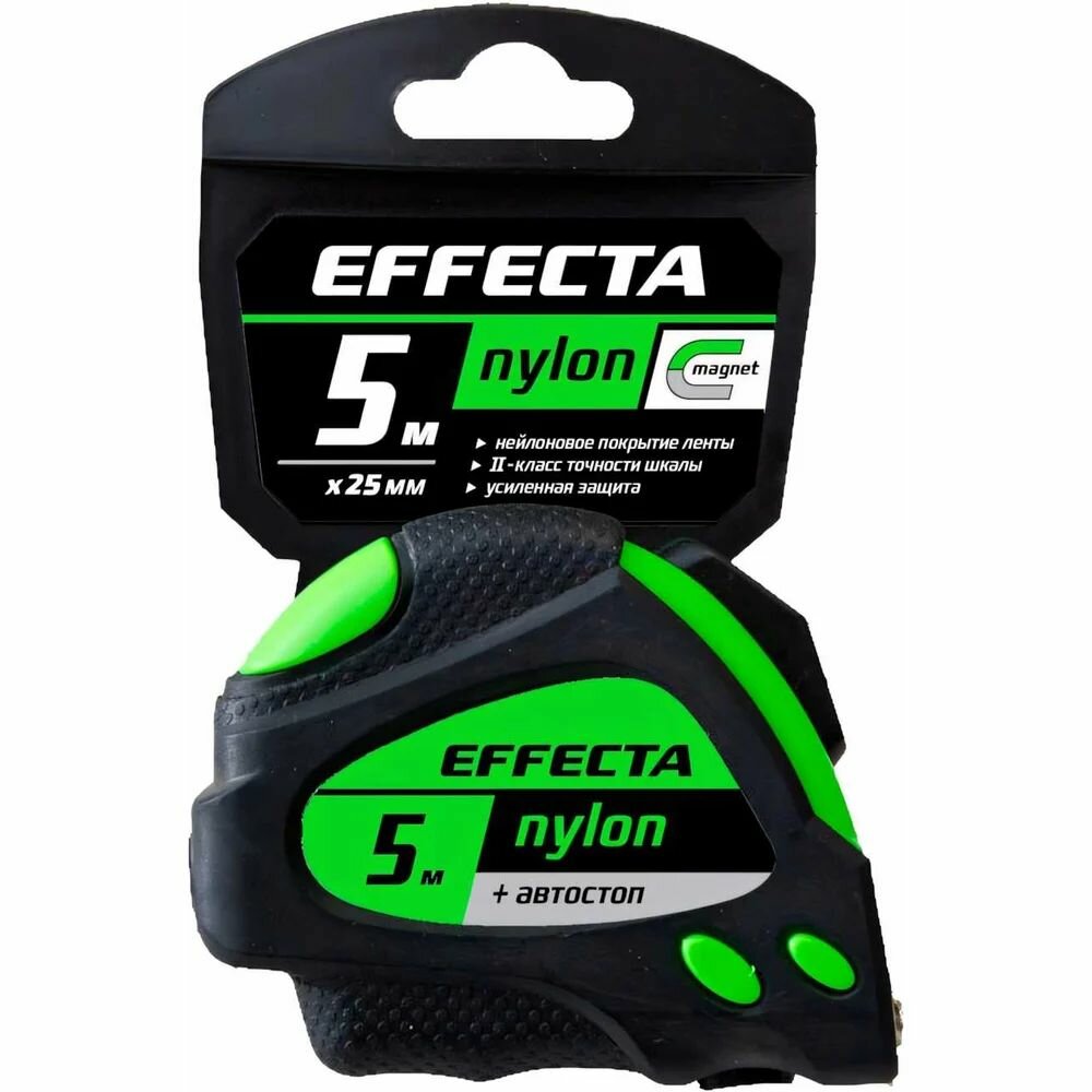 Рулетка 5м/25 мм с магнитом, автостопом, лентой нейлон EFFECTA Nylon 580525