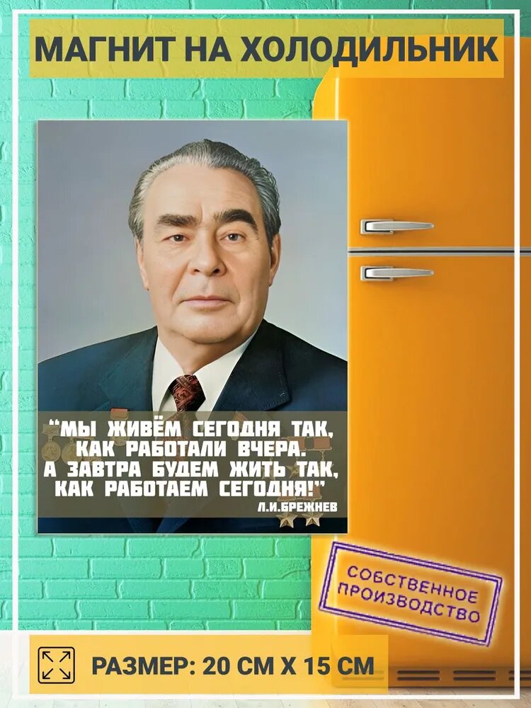 Магнит подарок Цитата Брежнева Л. И. (20 см х 15 см) №10