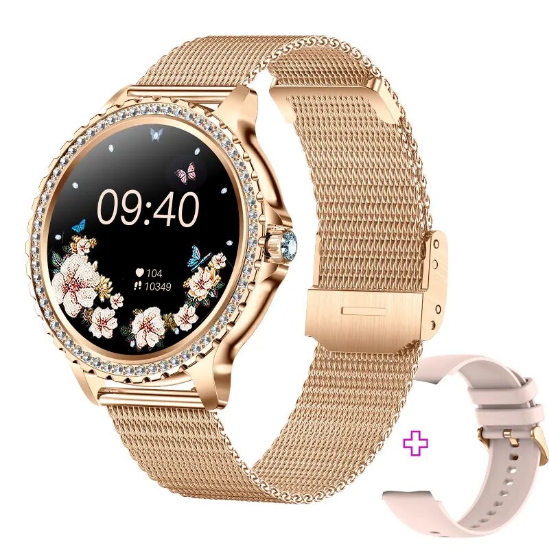 Женские умные часы BT Call с бриллиантами 2 straps Gold