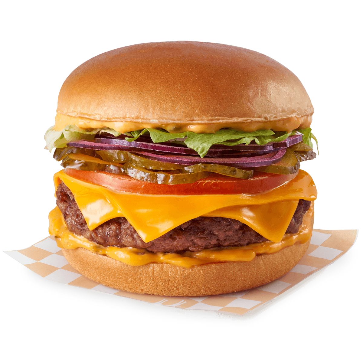 Чизбургер BB&BURGERS, с говядиной, луком, томатами, огурцом, салатом, сыром