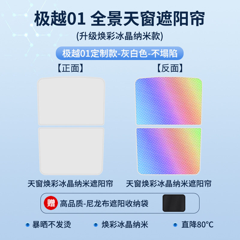 Ji Yue 2023 модель 01 раздельная солнцезащитная шторка для автомобильного люка - серый с блестящим ледяным узором, 2