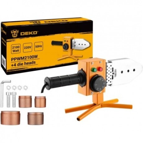 Аппарат для сварки полипропиленовых труб DEKO PPWM2100W в металлическом кейсе, 4 насадки (20-40 мм)