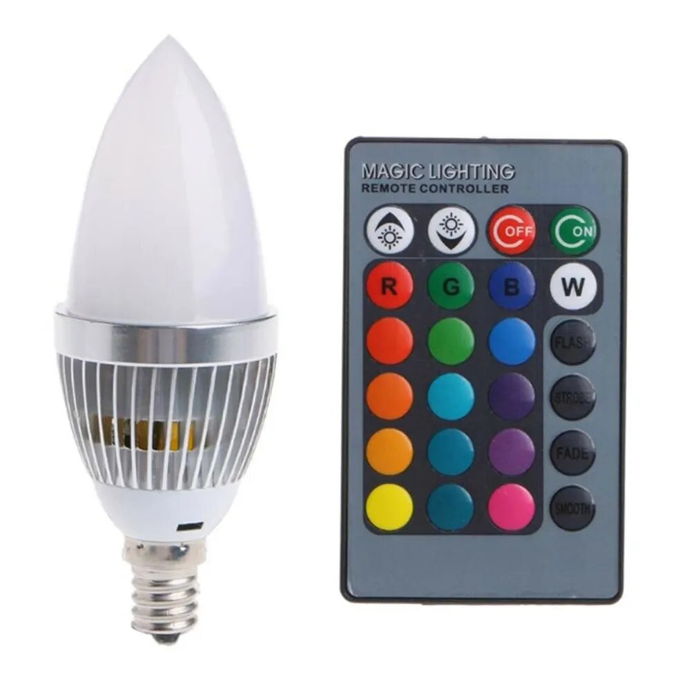 Умная светодиодная лампа RGB мощностью 3 Вт с цоколем E12 и пультом дистанционного управления на 24 свечи.