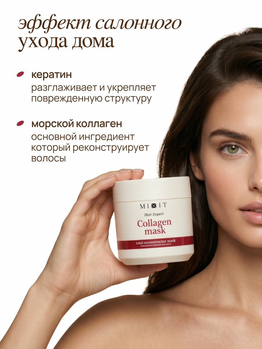 MIXIT Маска для волос восстанавливающая профессиональная с коллагеном и кератином Hair Expert, 400 мл