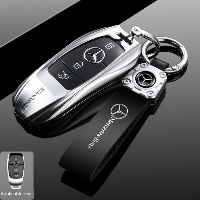 Чехол для ключей Mercedes-Benz с усиленным ремешковым замком для моделей E-Class и C-Class, финиш аура серебро,