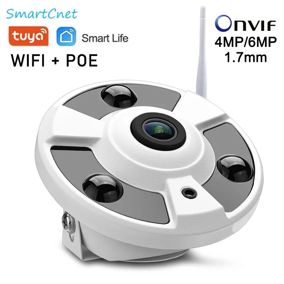 Камера IP Tuya Smart Life 6MP 4MP 1.7MM Fish Eye Панорамная ONVIF с поддержкой POE с записью аудио, ИК ночного видения, система видеонаблюдения CCTV-