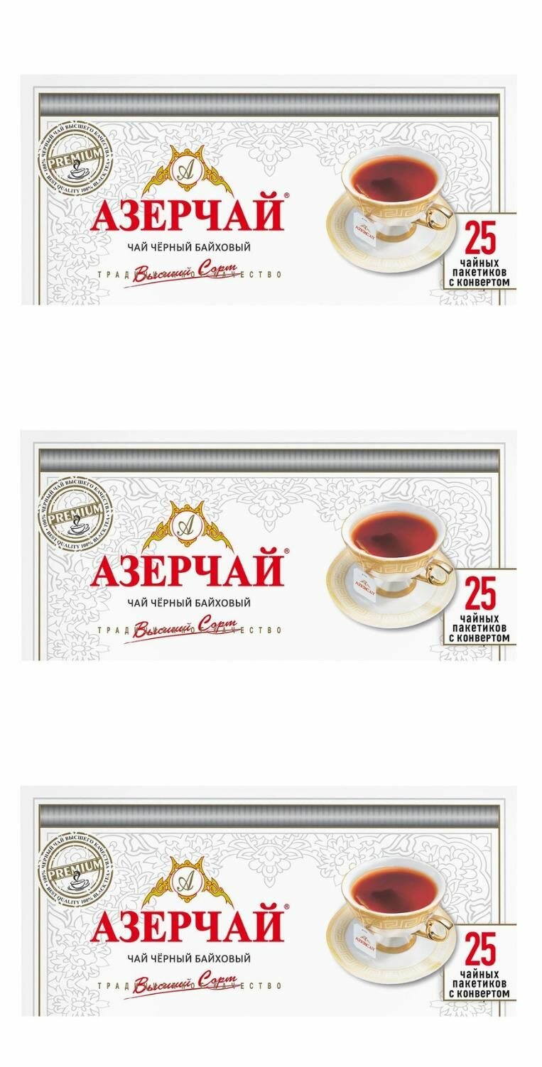 Азерчай Чай черный Премиум, 25 пак в уп, 3 уп