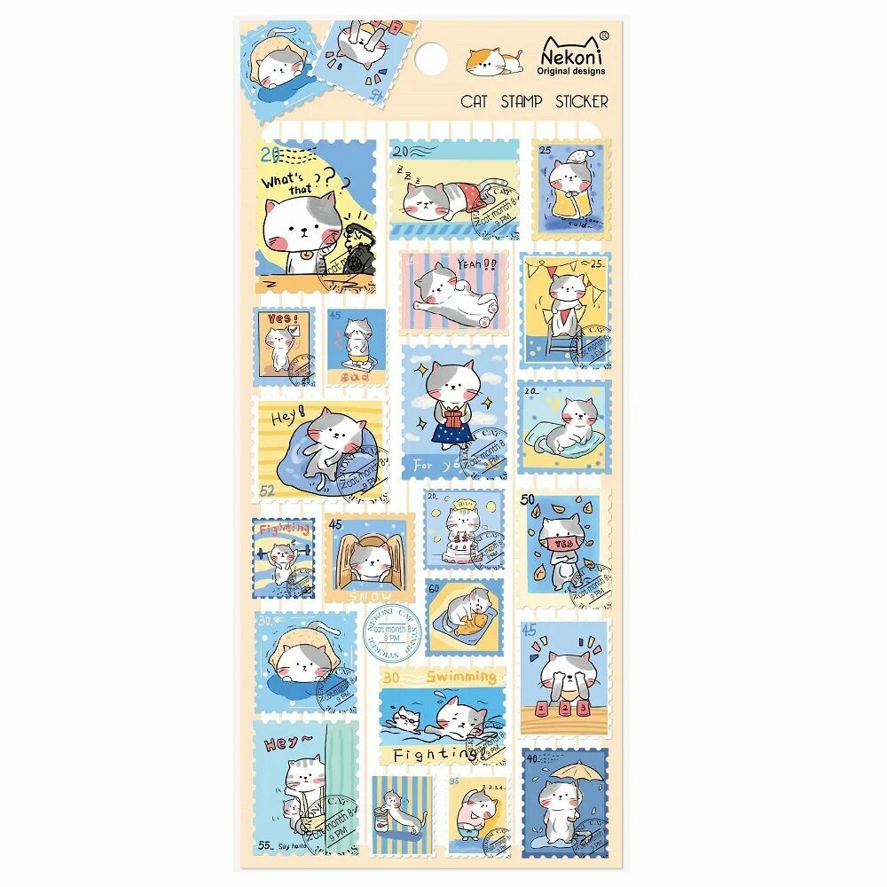 Наклейки Nekoni Cat Stamp Sticker, серый кот