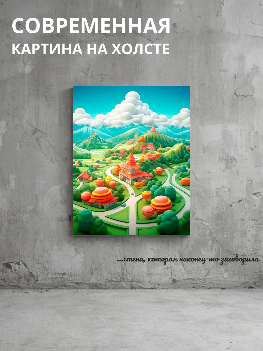Картина на холсте Пагоды и горы 50x70 см