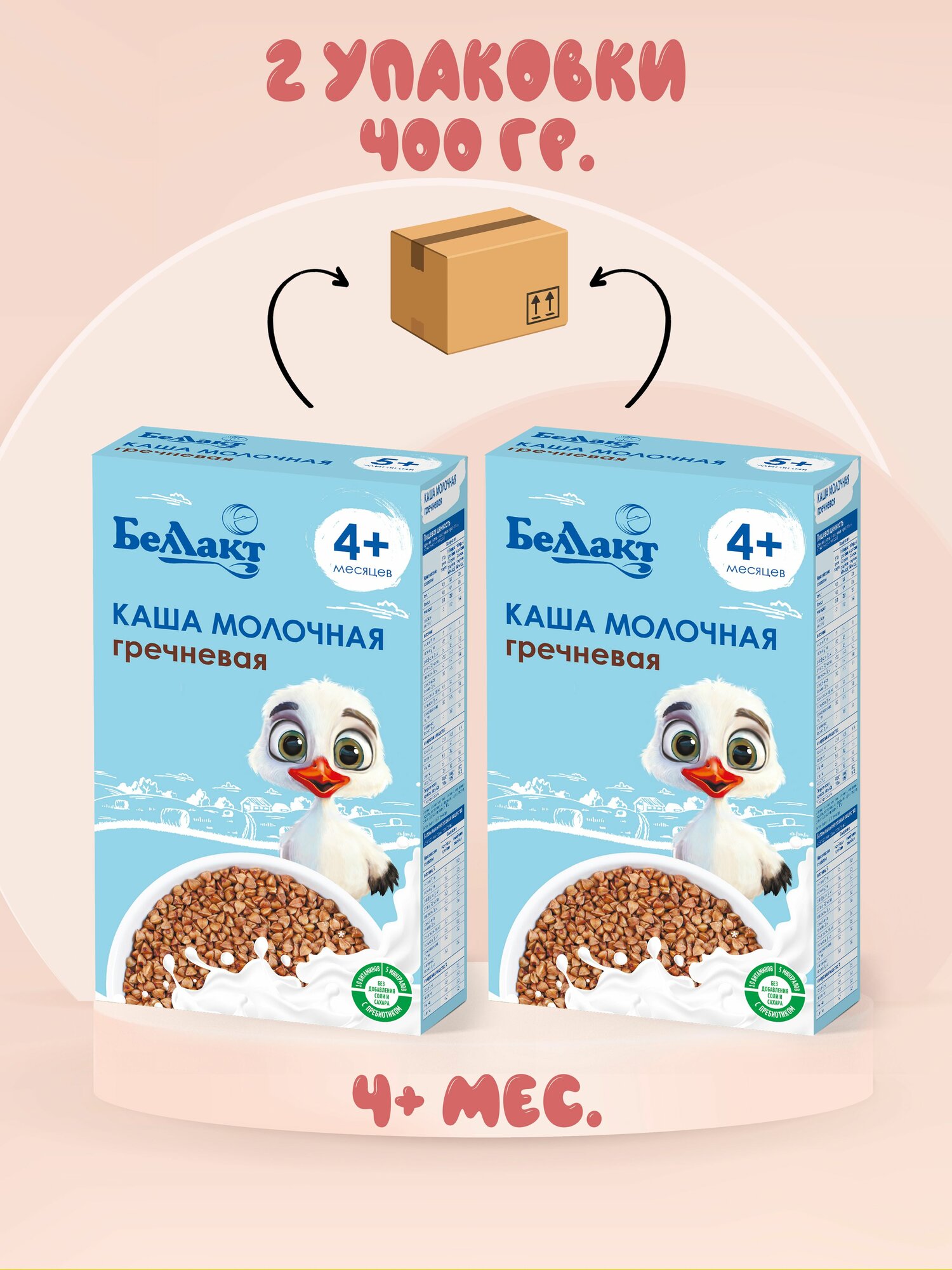 Каша сухая молочная Беллакт гречневая с пребиотиком, 2 шт.