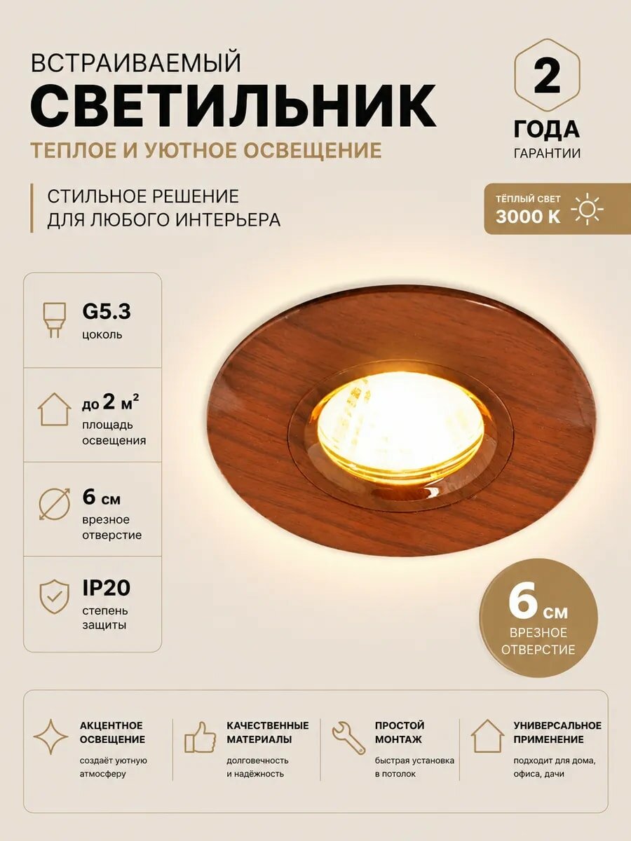Светильник встраиваемый точечный потолочный круглый