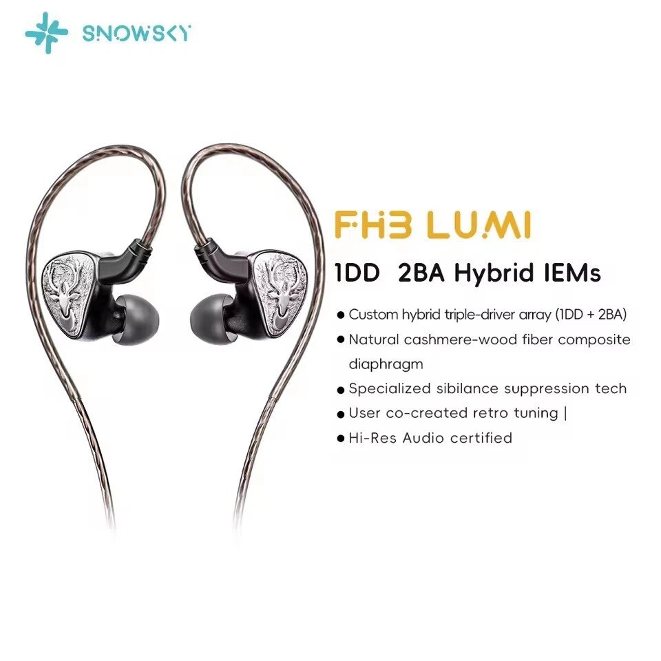 FIIO FH3 LUMI гибридные наушники IEM 1DD + 2BA HiFi проводные в наушниках монитора уха