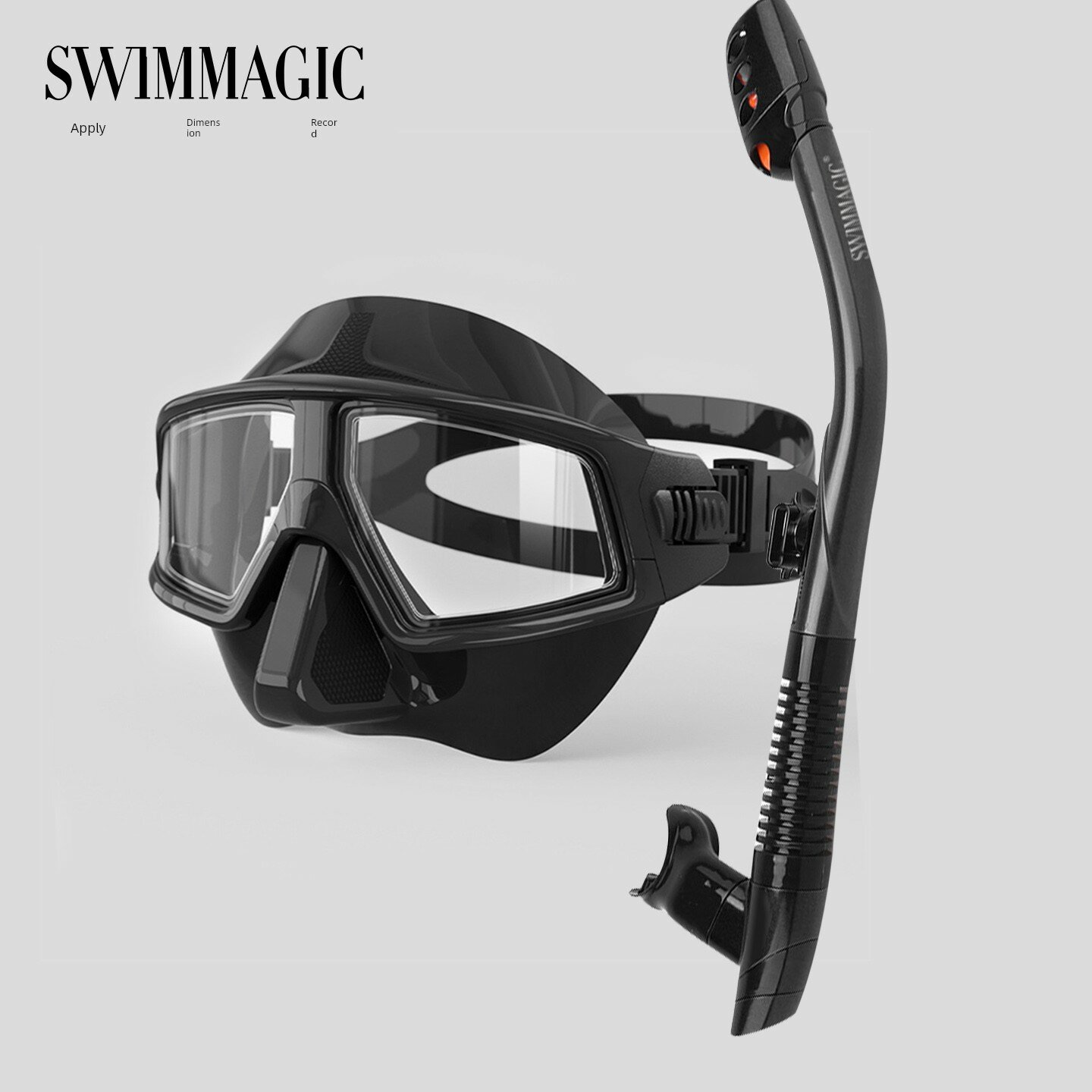 SwimMagic Презентационный набор для плавания темно-черный полный комплект с маской, трубкой и ремнем для близорукости