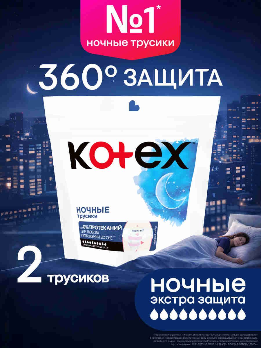 Трусы для месячных Kotex одноразовые ночные, 2 шт