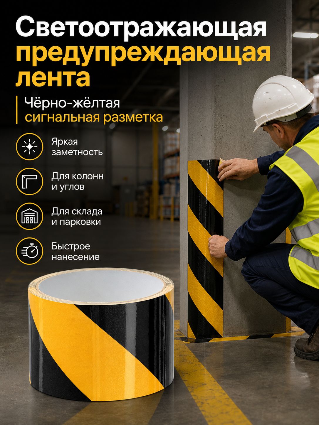 Сигнальная разметочная лента, яркая заметность, для склада и парковки напольная разметка сигнальные полосы