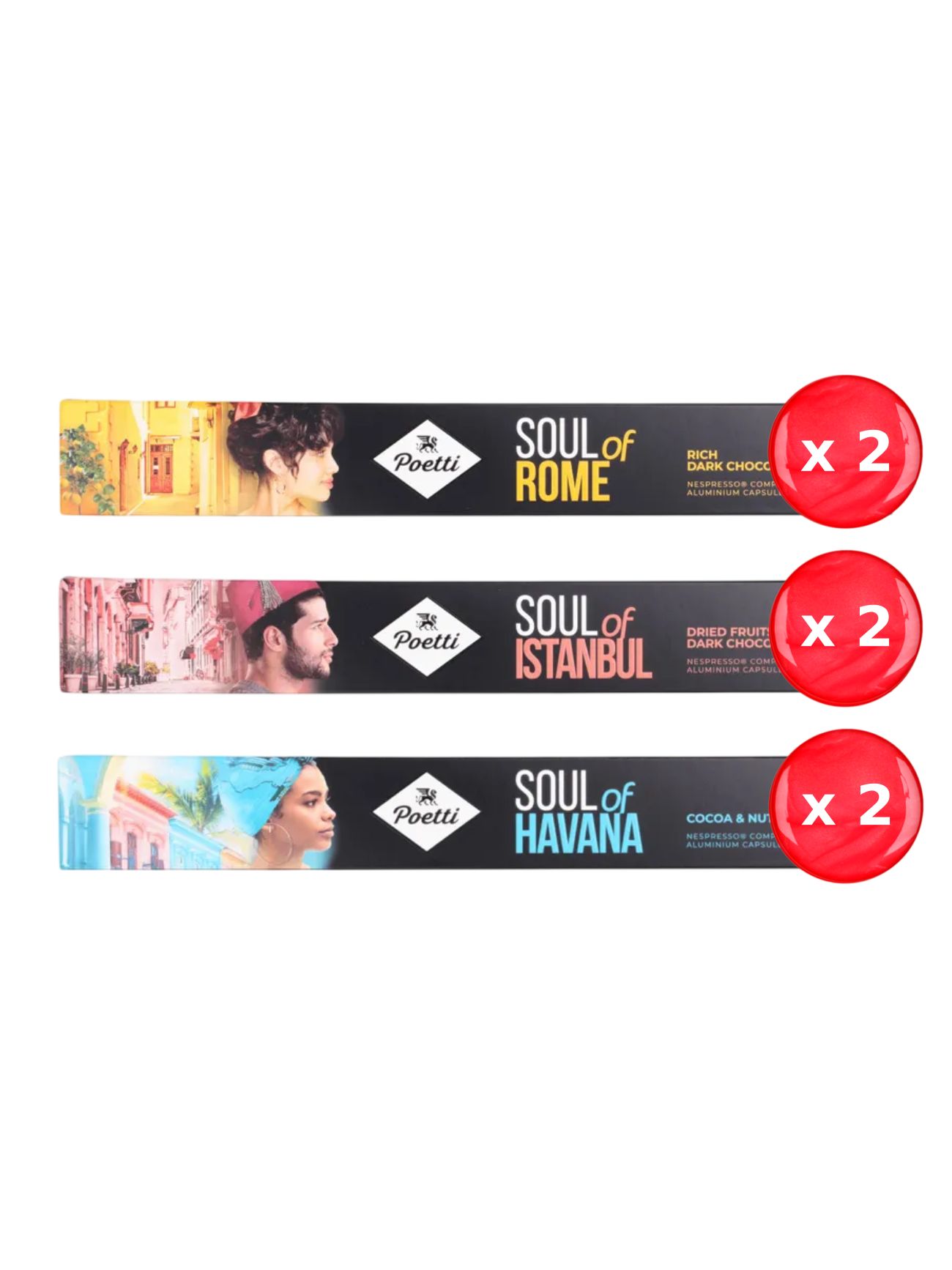 Кофе молотый Poetti Soul Rome, Istanbul, Havana, набор из 6 капсул