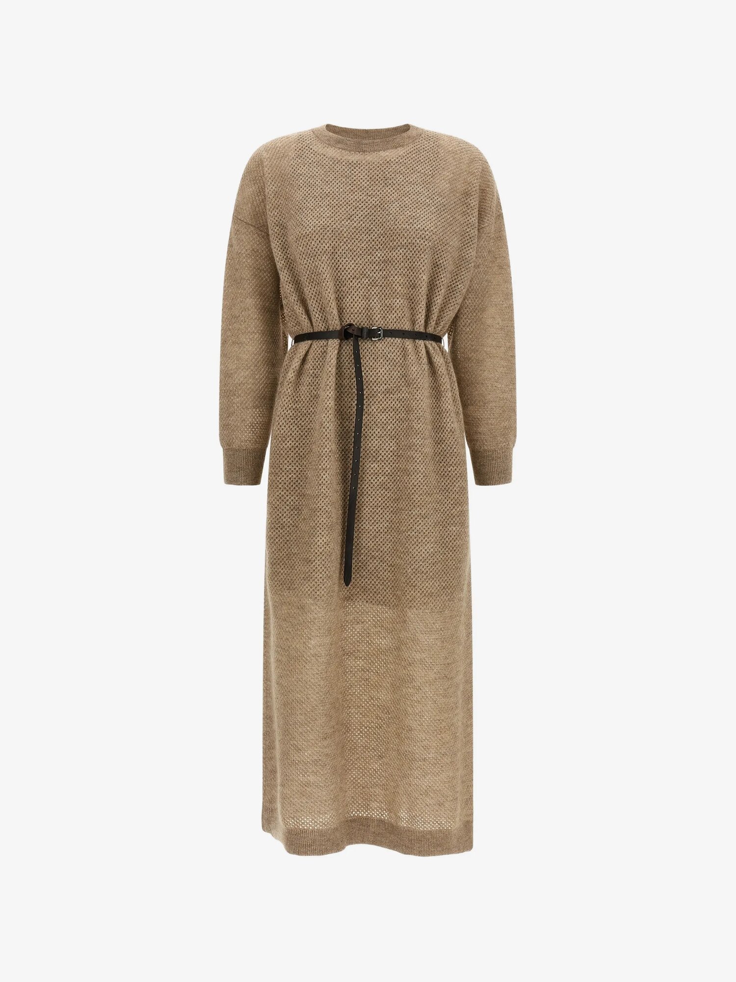 Платье BRUNELLO CUCINELLI Belted mesh-knit midi dress
