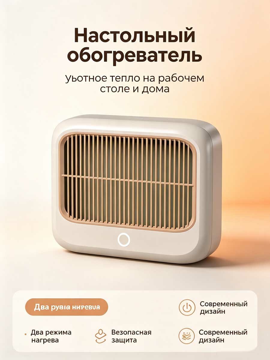 Портативный керамический обогреватель N-3, 600/1200 Вт, настольный тепловентилятор, защита от перегрева и опрокидывания, регулируемый угол наклона, для дома офиса спальни