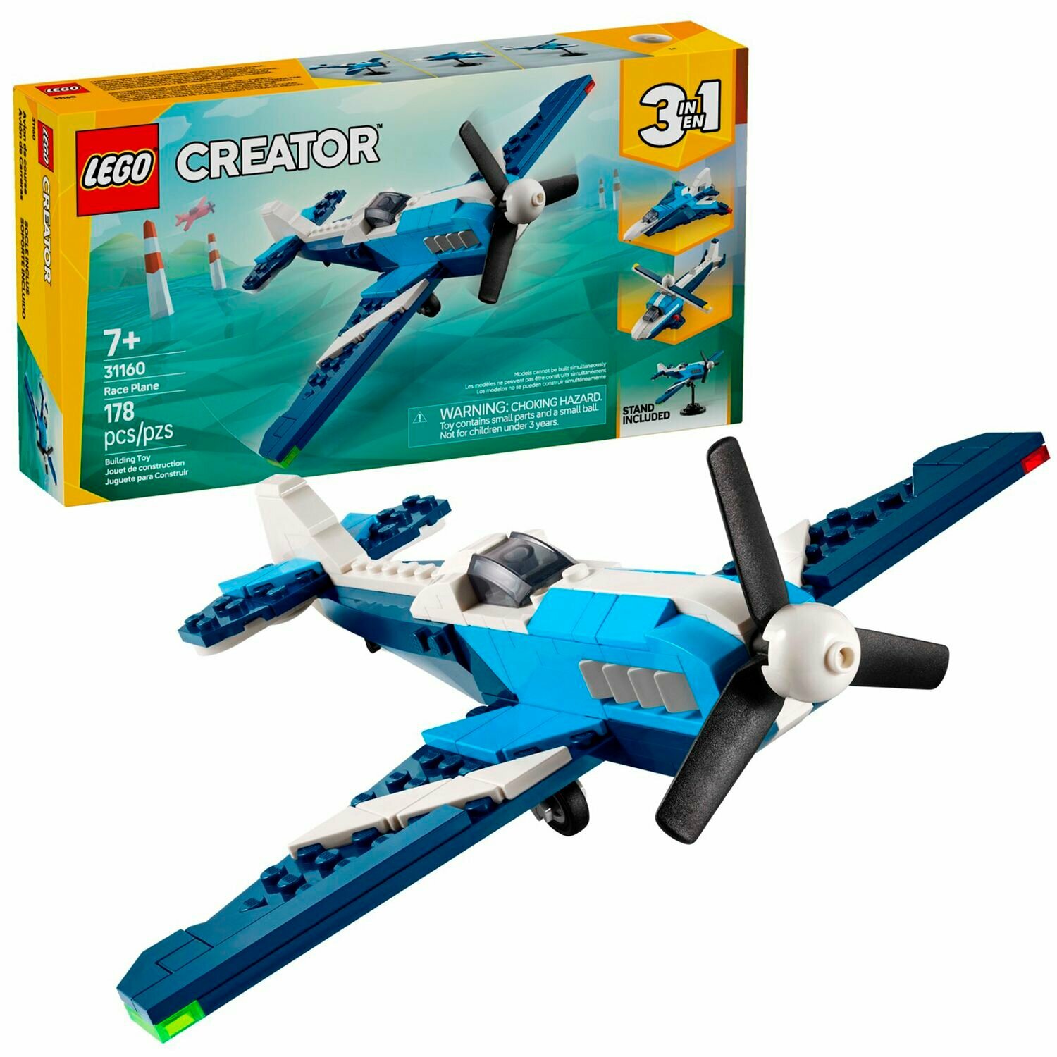 Конструктор детский LEGO Creator 3-in-1 Спортивный Самолёт, 178 деталей, возраст 7+, 31160