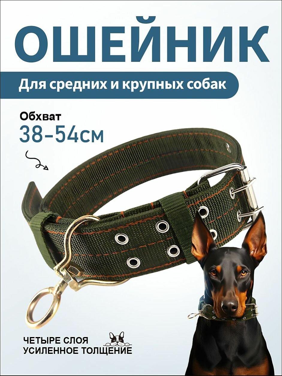 Ошейник для собак, строгий, нейлон, 40 см х 60см, темно-зелёный