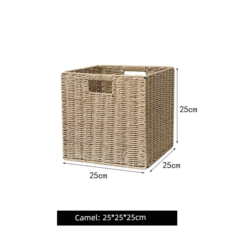 Корзина из бумаги с веревкой, цвет какао, компактный размер 25x25x25 см для маленьких пространств