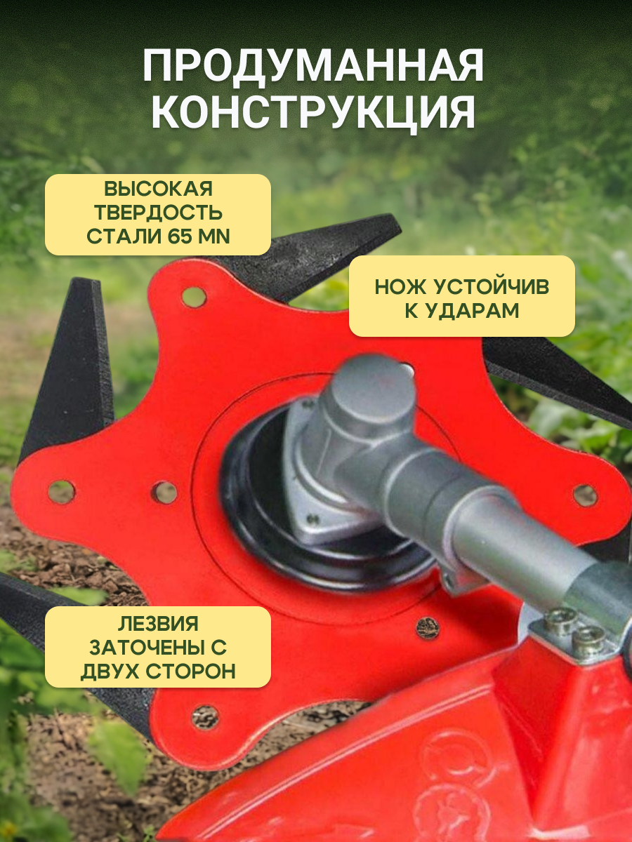 Насадка для триммера, бензокосы 6 складных лезвий, для скоса травы, кустов — фото 1