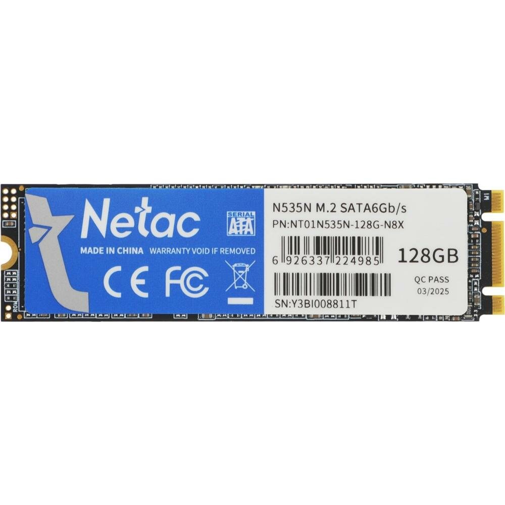 Твердотельный накопитель SSD M.2 128 Gb Netac N535N Read 510Mb/s Write 440Mb/s 3D NAND TLC NT01N535N-128G-N8X