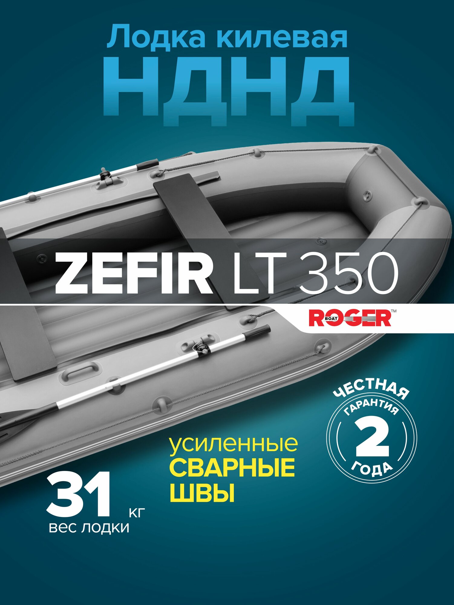 Лодка ПВХ под мотор ROGER Zefir 350 LT, лодка надувная для рыбалки роджер НДНД киль (серый-графитовый)