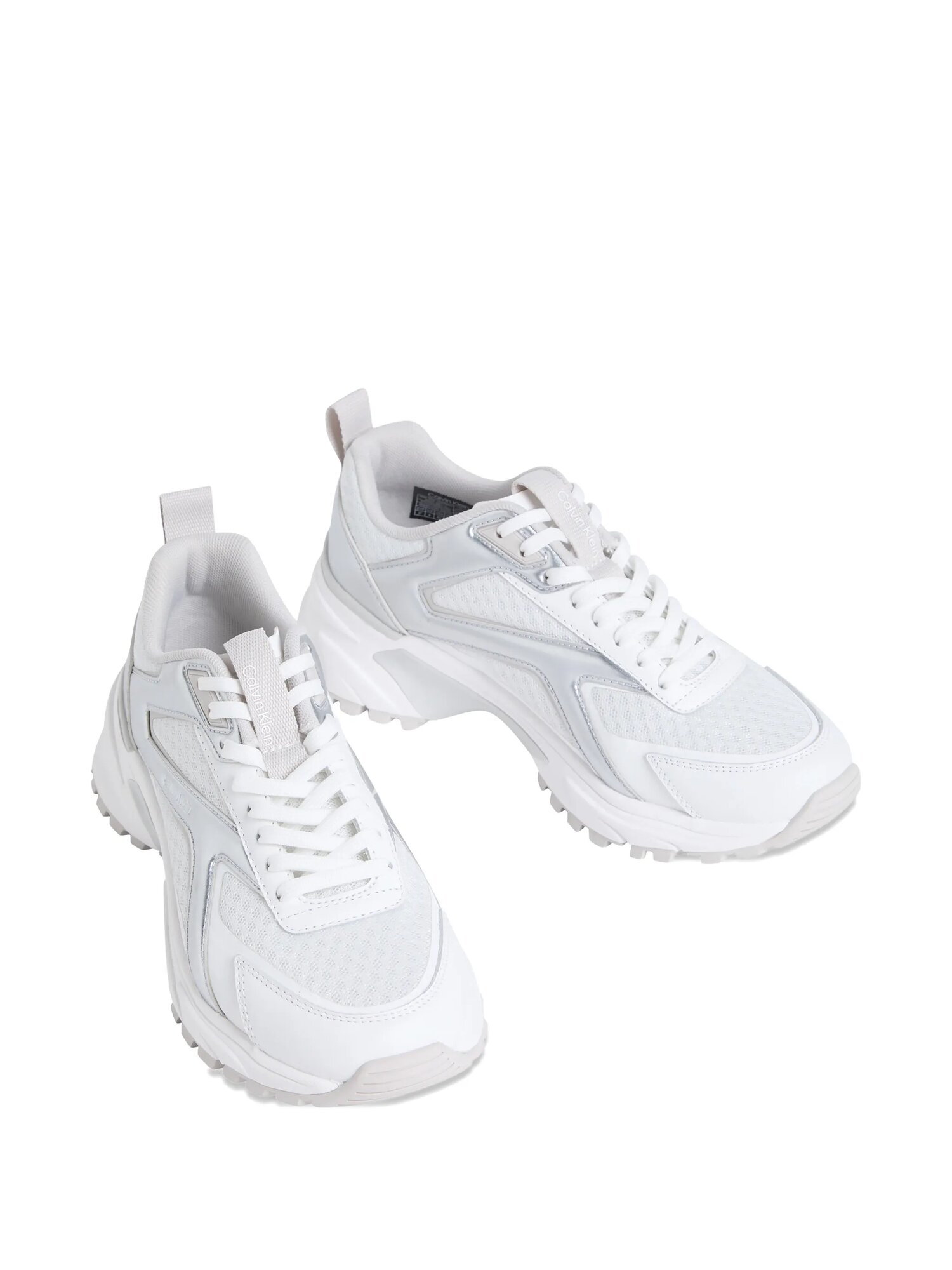 Кроссовки CALVIN KLEIN Panelled metallic-effect sneakers, размер 40 EU, бежевый/белый — фото 1