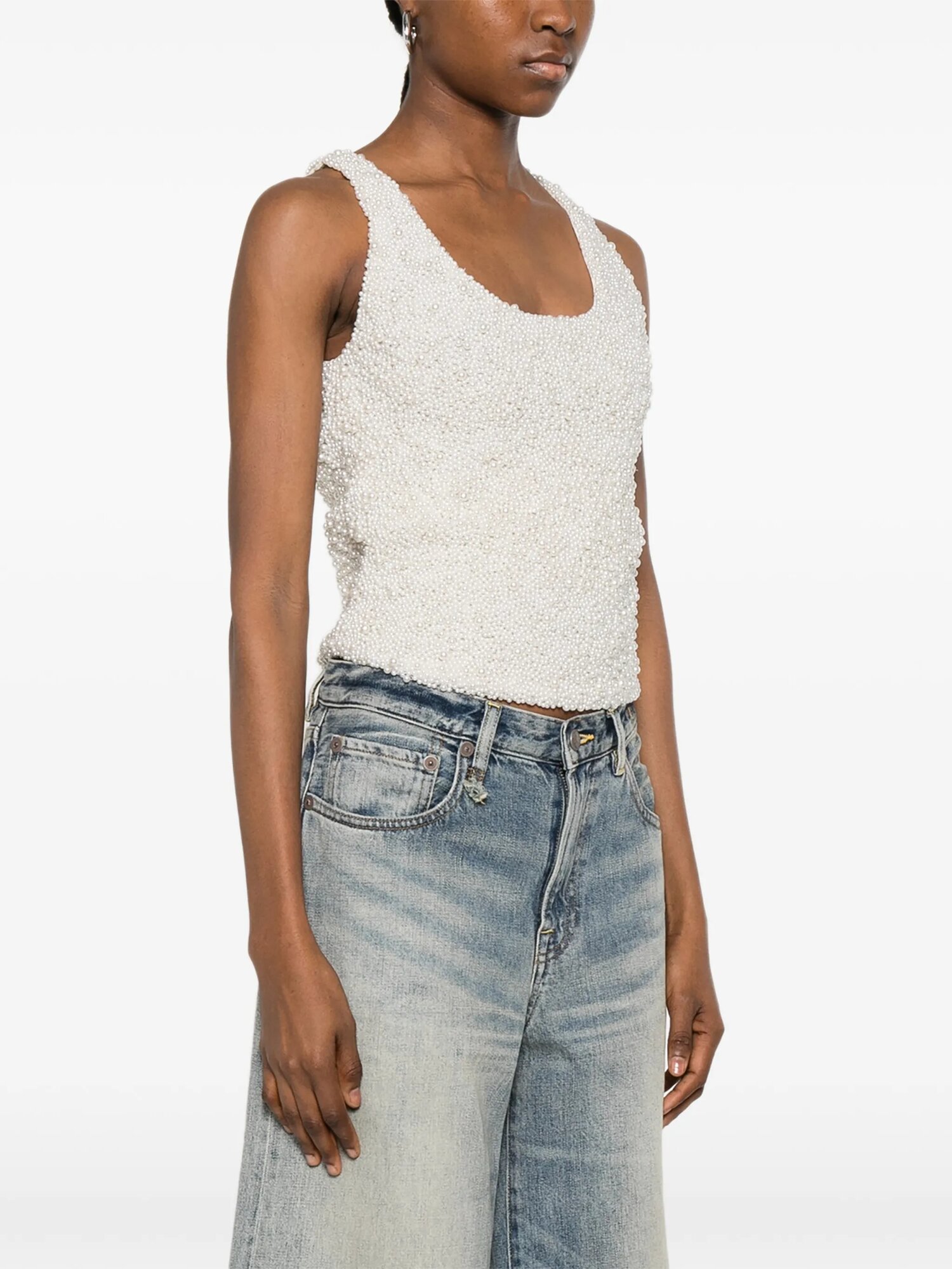 Топ GIUSEPPE DI MORABITO Embellished top, размер 40-42, бежевый/белый — фото 1