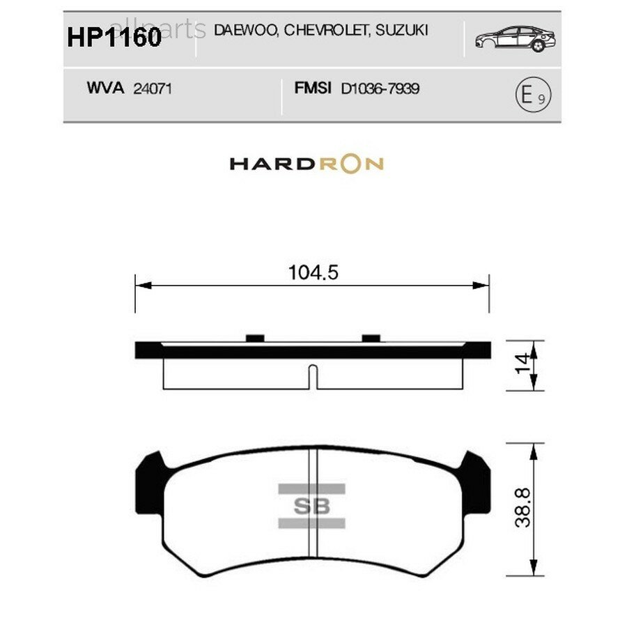 SANGSIN BRAKE HP1160 колодки торм. CHEVROLET LACETTI 05- (HARDRON) задние К-Т