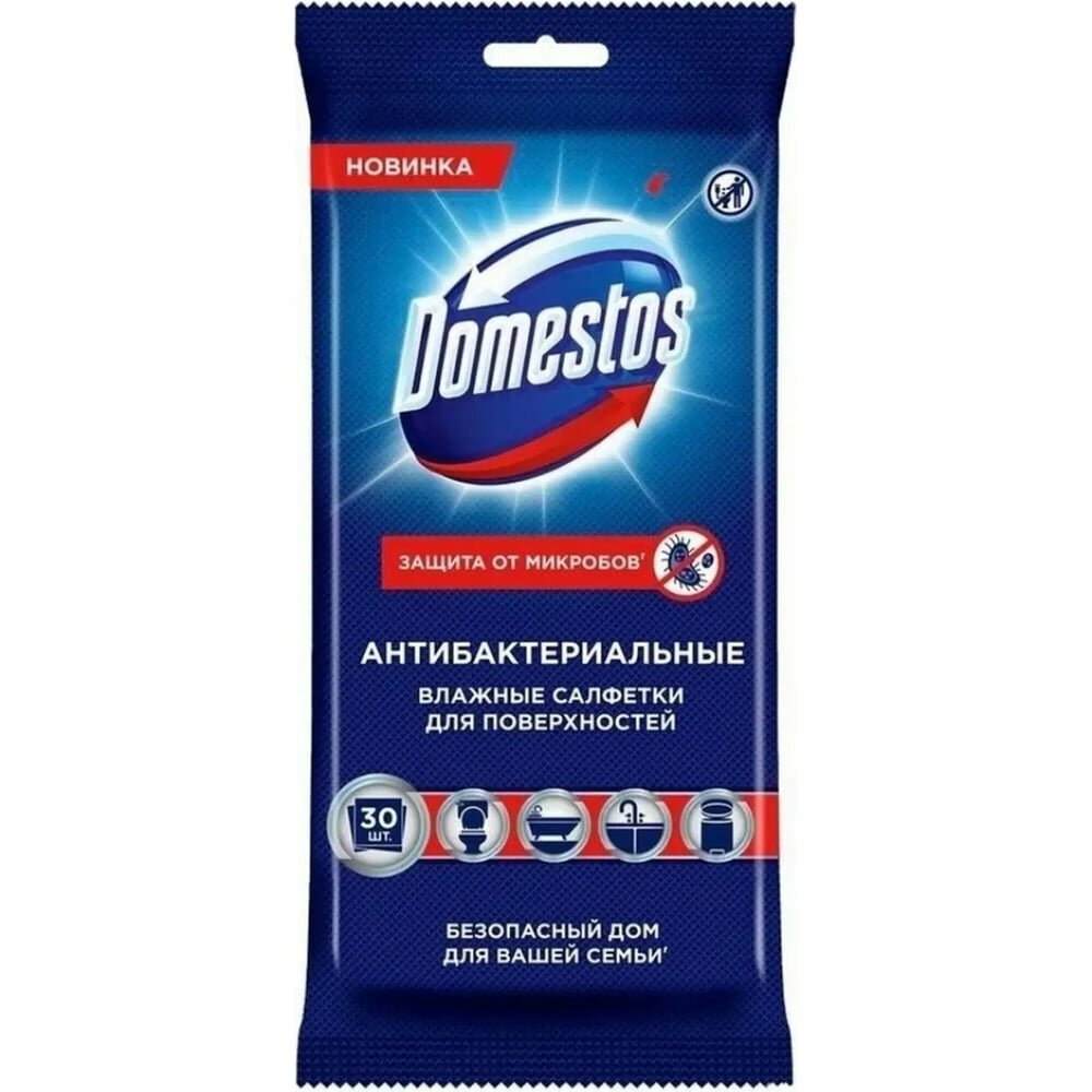Антибактериальные влажные салфетки для очищения поверхностей DOMESTOS 8714100773093