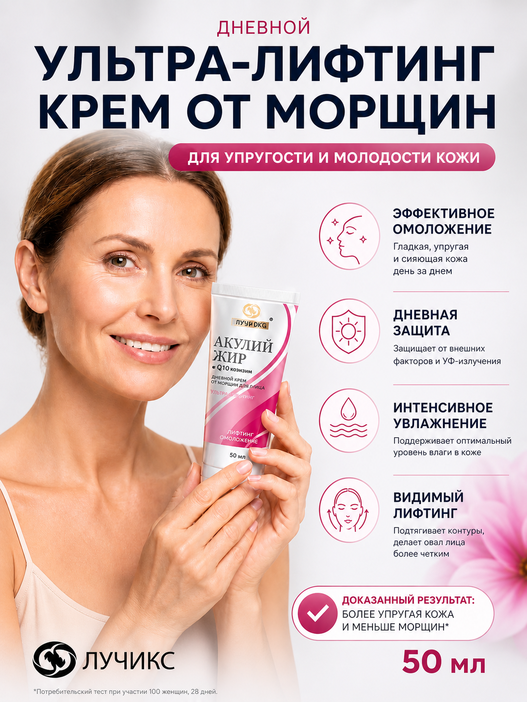 Акулья сила. Крем от морщин антивозрастной. Лифтинг, питание и увлажнение. Акулий жир Q10 с эластином 50мл. / Лучикс