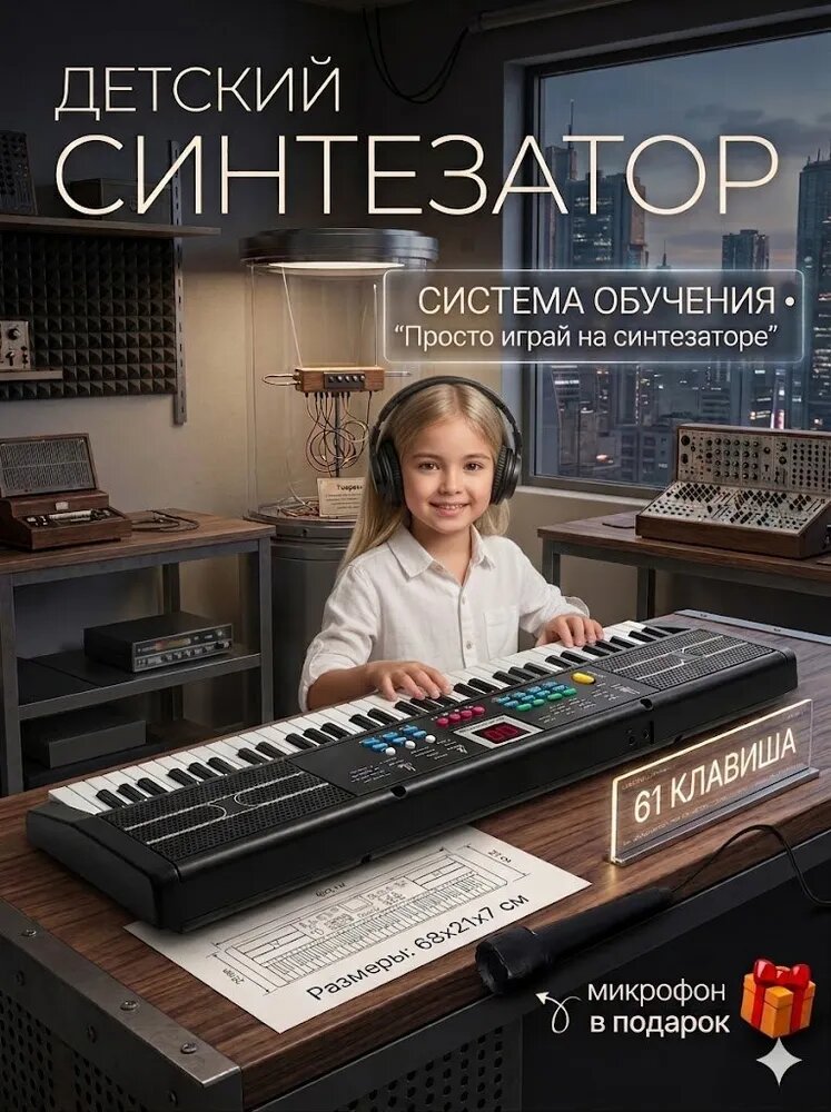 Синтезатор детский с Системой Обучения с микрофоном пианино 61 клавиша