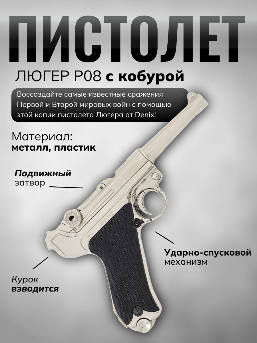 Макет пистолета Parabellum Luger P08 DENIX с кобурой