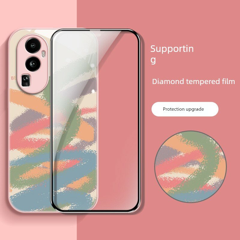 Чехол для OPPO Reno8 Pro розовый с рисунком в стиле акварельного карандаша и закаленным стеклом
